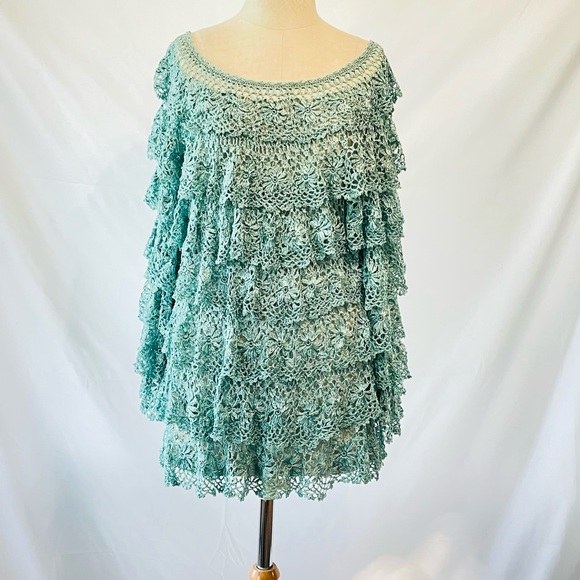 Boston Proper | Tops | Boston Proper Light Teal Crocheted Womens Top ...